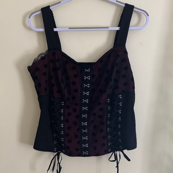 Hot Topic | Tops | Hot Topic Skull Black And Burgundy Laceup Top | Poshmark